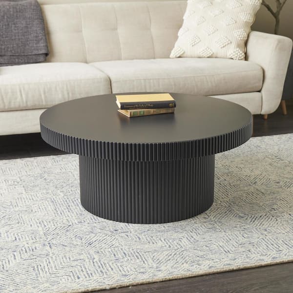 Litton Lane Caspian 36 in. Black Medium Round Wooden Coffee Table ...