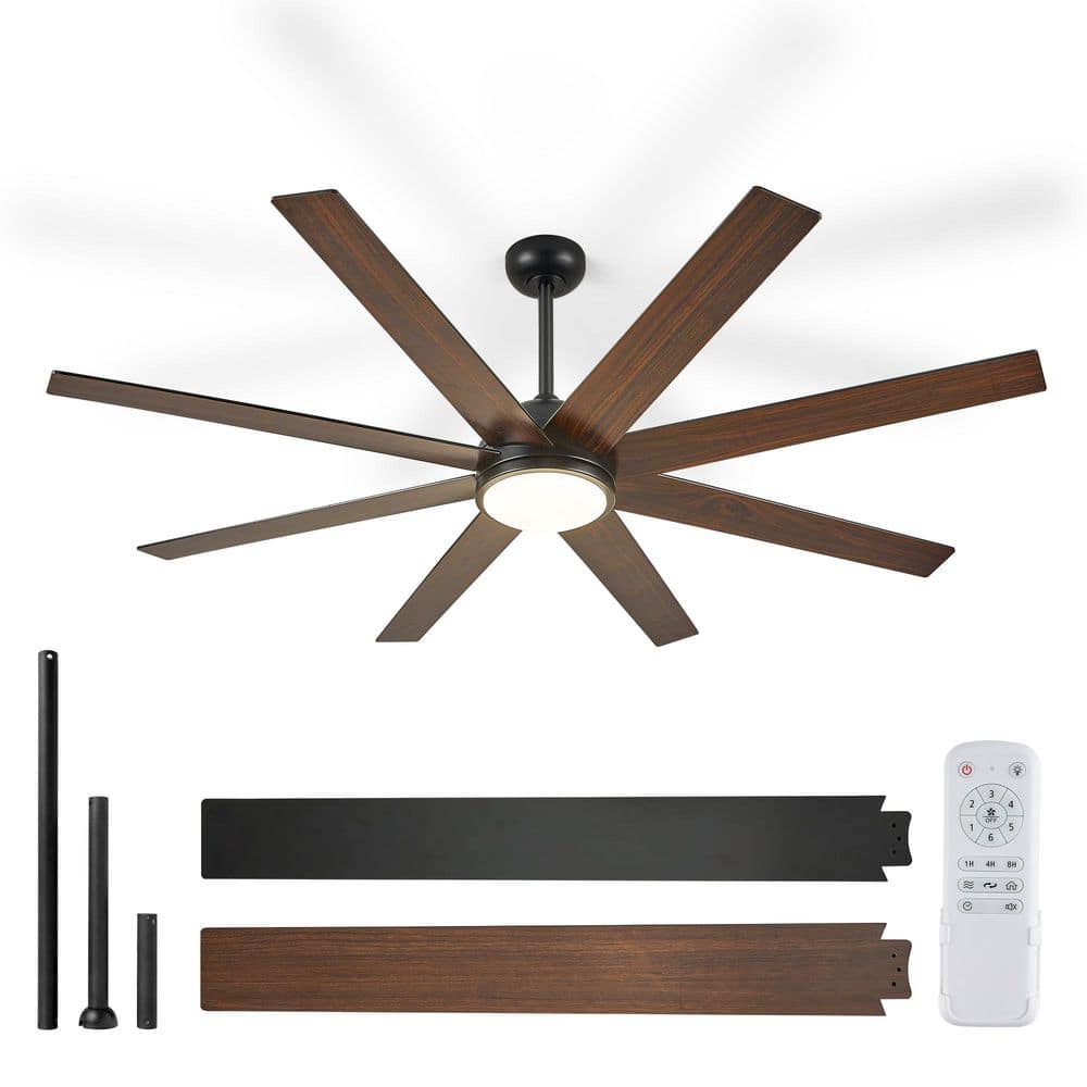 MOKSILED 72 in. Indoor/Outdoor Black Downrod/Angled Mount Ceiling Fan ...