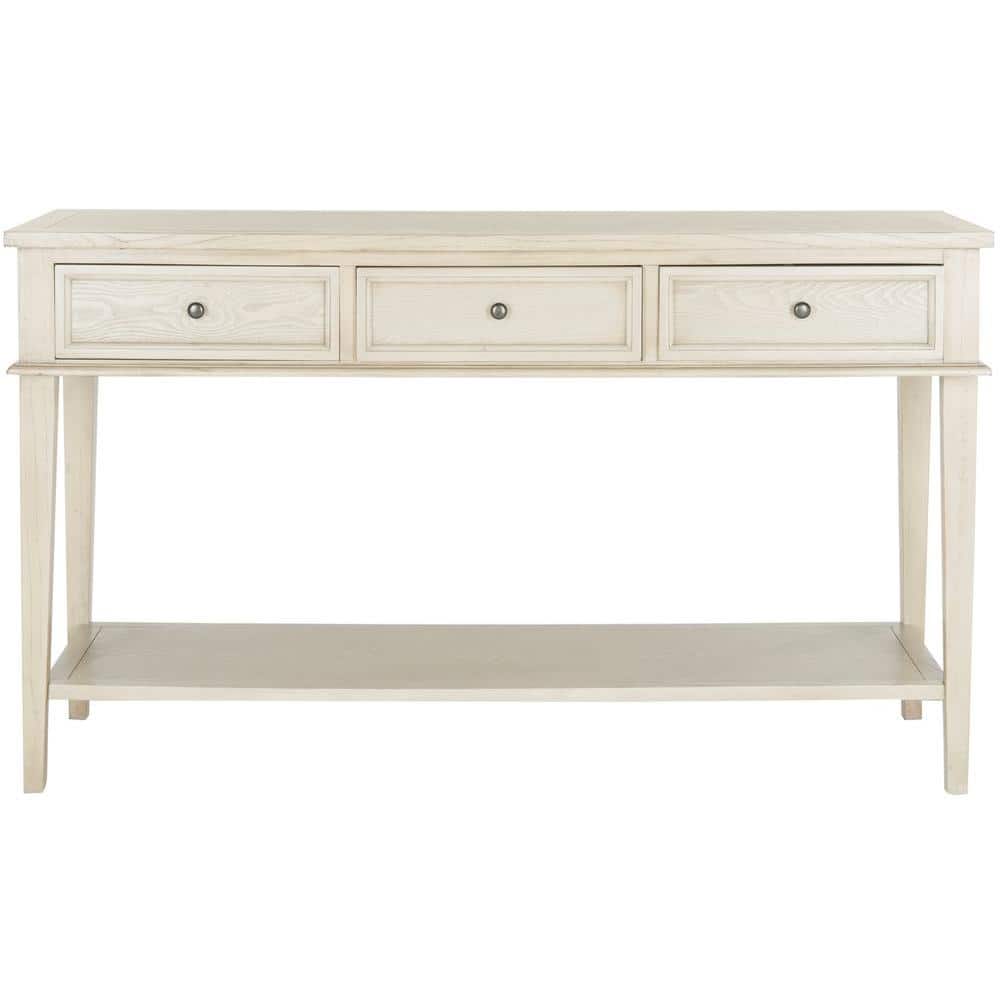 SAFAVIEH Manelin 60 in. White Washed Standard Rectangle Wood Console ...