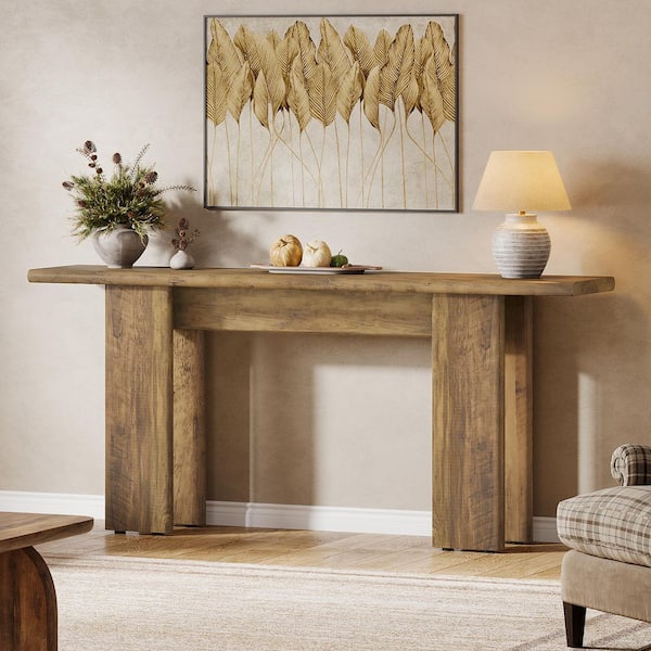 BYBLIGHT Turrella 70.9 in. Long Brown Rectangle Wood Console Table with ...
