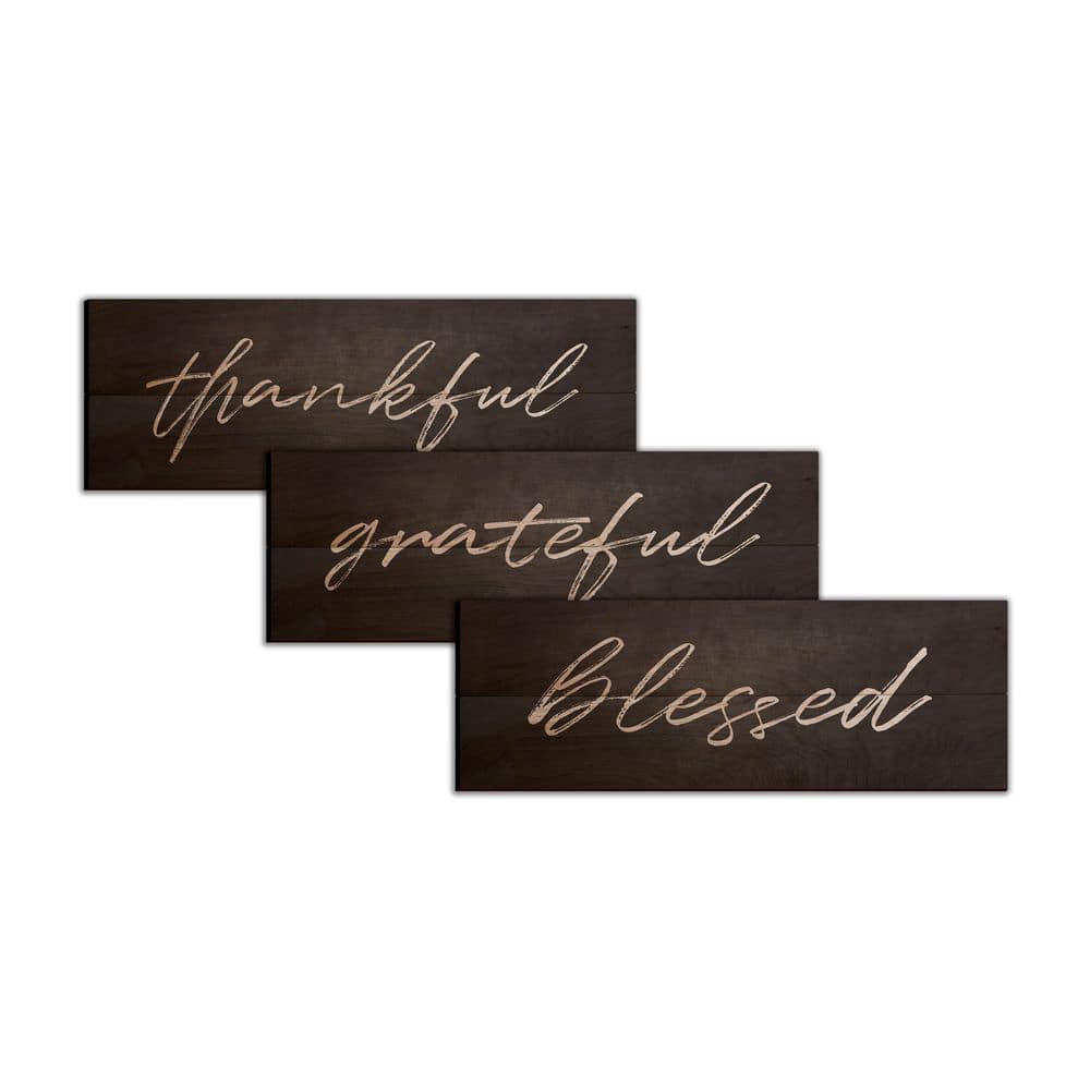 Thankful Grateful Blessed Wood Decorative Sign (Set of 3) 7 in. x 20 in ...
