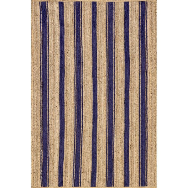 RUGS USA Lauren Liess Calathea Striped Jute Royal Blue Doormat 3 ft. x ...