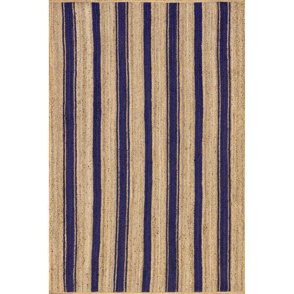 RUGS USA Calathea Striped Jute Royal Blue 9 ft. x 12 ft. Indoor Area ...