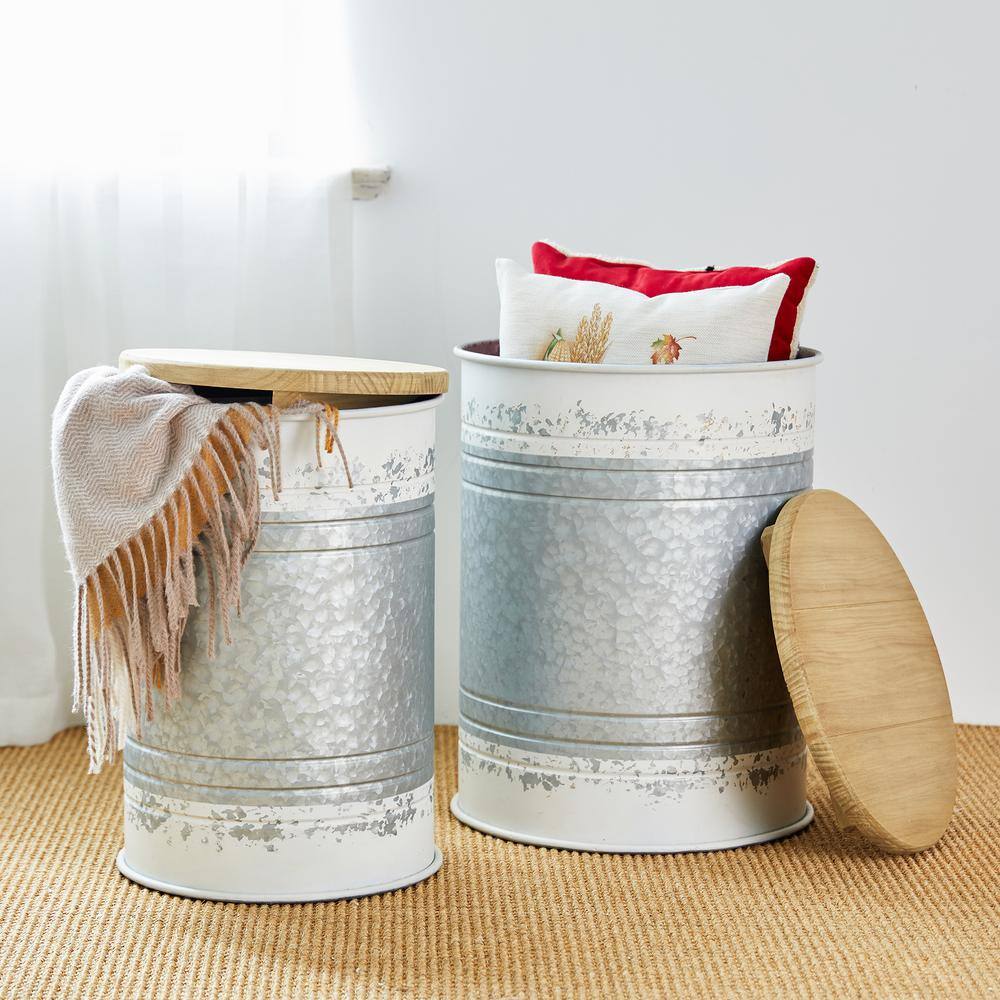 Glitzhome Modern Galvanized Metal Storage Accent Table or Stool with ...