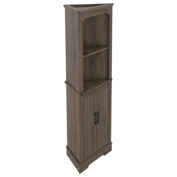 Unbranded Walnut 69.3 in. Freestanding Tall Corner Cabinet with Doors for Living Room Bathroom Dining Room and Kitchen YJ 450