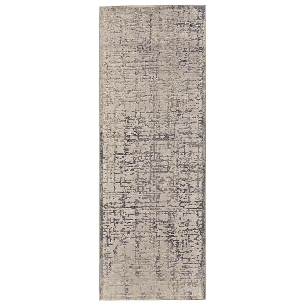 HomeRoots 2 ft. x 8 ft. Gray and Ivory Abstract Area Rug 2000511382 ...