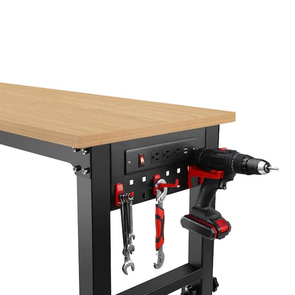 48 in. Adjustable Height Workbench with ETL-Certified Power Outlet-Work ...