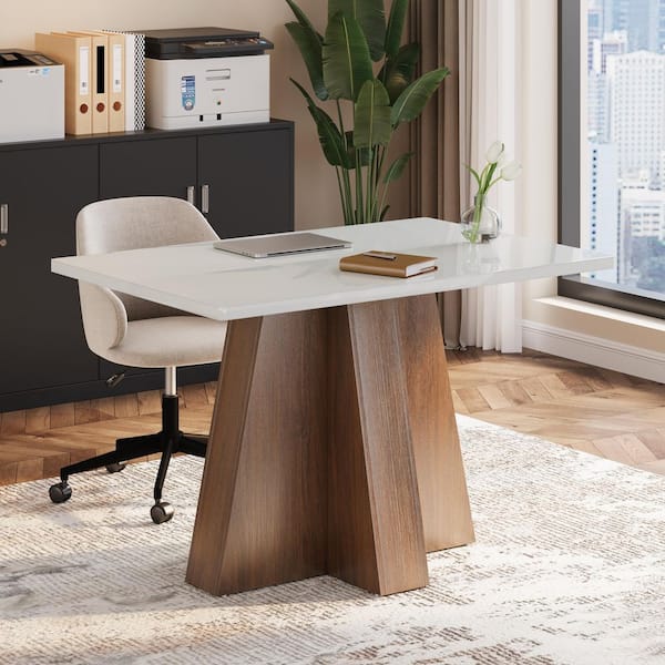 TRIBESIGNS WAY TO ORIGIN Modern 47.24 in. White Wood Rectangular Desk ...