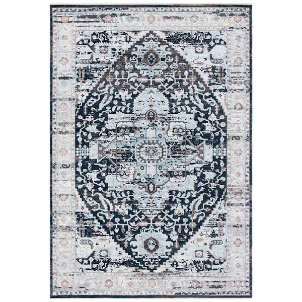 SAFAVIEH Mayflower 8 ft. x 10 ft. Blue/Ivory Medallion Distressed Area ...