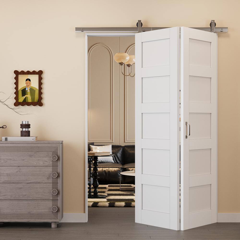 ARK DESIGN 56 in. x 80 in. Paneled 5-Lite White Primed MDF Bifold ...