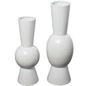 Litton Lane White Ribbed Ceramic Abstract Decorative Vase with Speckled ...