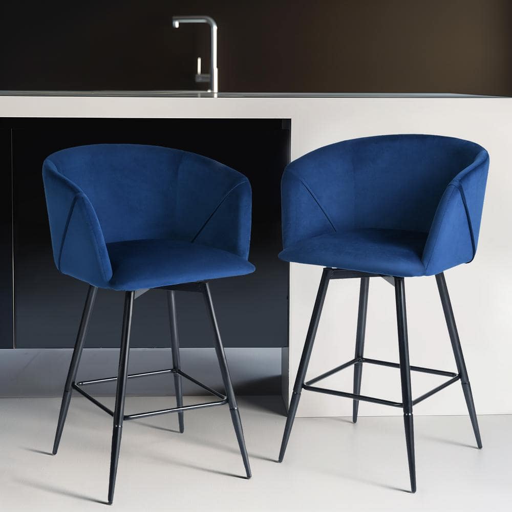Homy Casa Aldridge SW 25.8 in. Blue Velvet High Back Swivel Bar Stool ...
