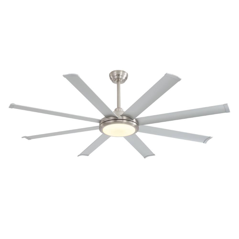 WINGBO 8 ft. Nickel and Sliver Indoor Ceiling Fan with LED Light and ...