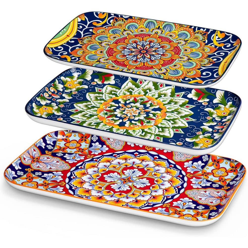 3-Piece Rectangular Ceramic Serving Platters (16 in./14 in./12 in ...