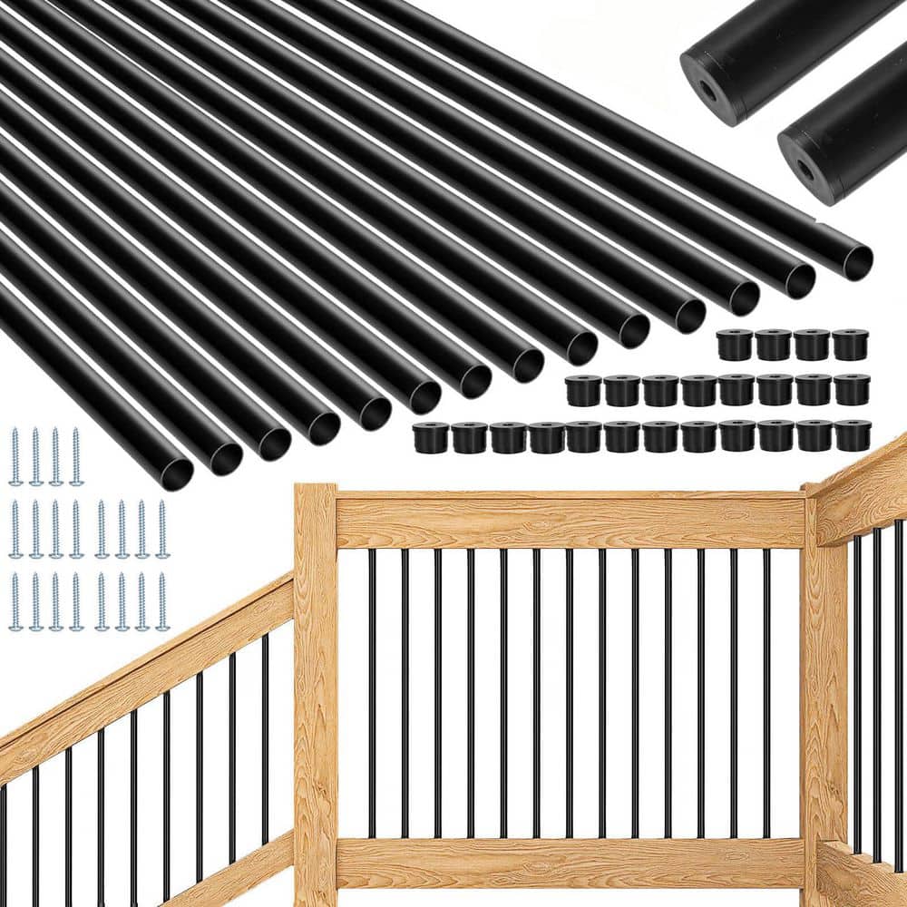 Afoxsos 26 in. H x 3/4 in. W Black Aluminum Stair Railing Kit for Deck ...