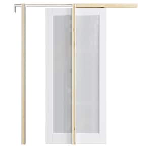 ARK DESIGN 30 in. x 80 in. 1-Lite Glass White Primed MDF Pocket Sliding ...