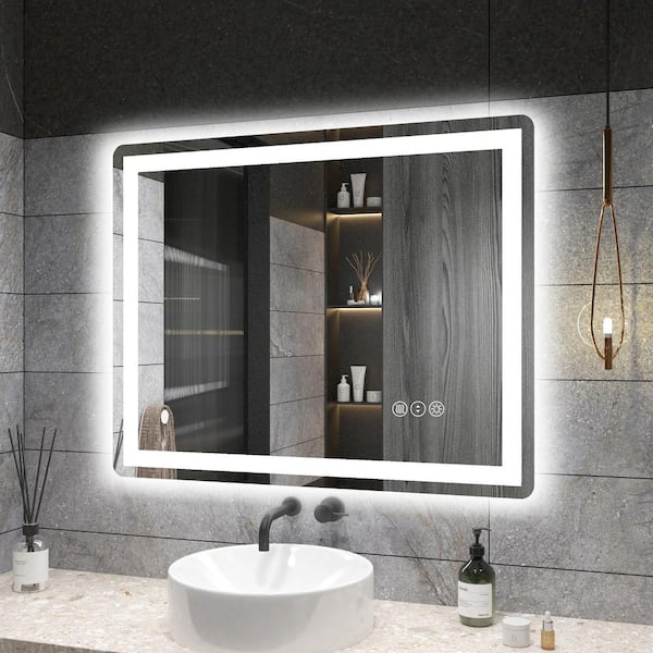 Hpeytaire 32 in. W x 40 in. H Rectangular Rounded corner Frameless Anti ...