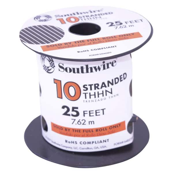 Southwire 25 ft. 10 Black Stranded CU THHN Wire 22973285 - The Home Depot