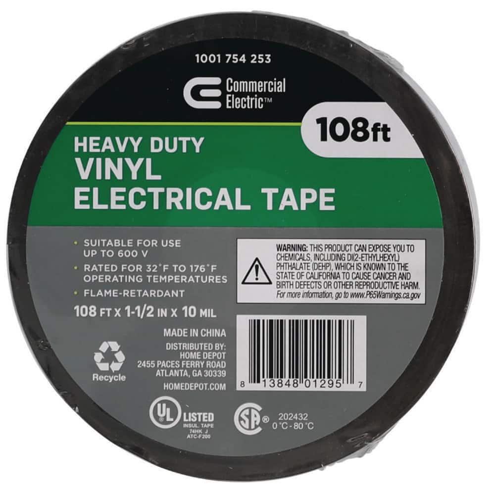 Commercial Electric 1-1/2 in. x 108 ft. Heavy-Duty Tape, Black ...