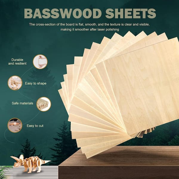Angel Sar 48-Pack 12 in. x 12 in. x 1/8 in. Plywood Basswood Sheets for ...