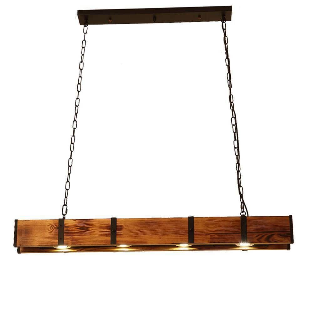 OUKANING 4-Light 39 in. Brown Industrial Loft Style Rust Wood and Metal ...