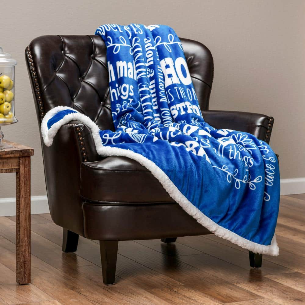 CHANASYA Hope and Faith Blue Polyester Reversible Sherpa Gift Throw ...