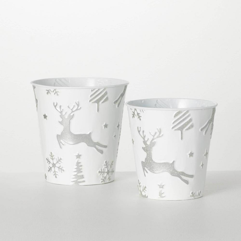 SULLIVANS 7 in. and 8 in. White Embossed Christmas Pails Set of 2 ...