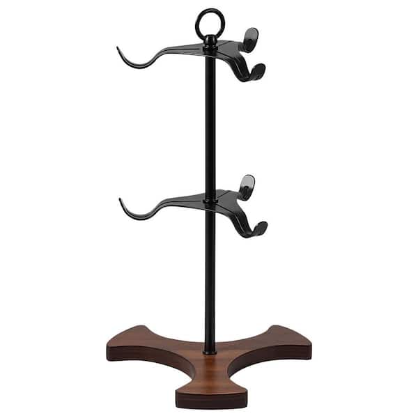 Anqtovp 6-Hook Black Solid Wood Base Mug Tree Angled Iron Hooks Easy ...