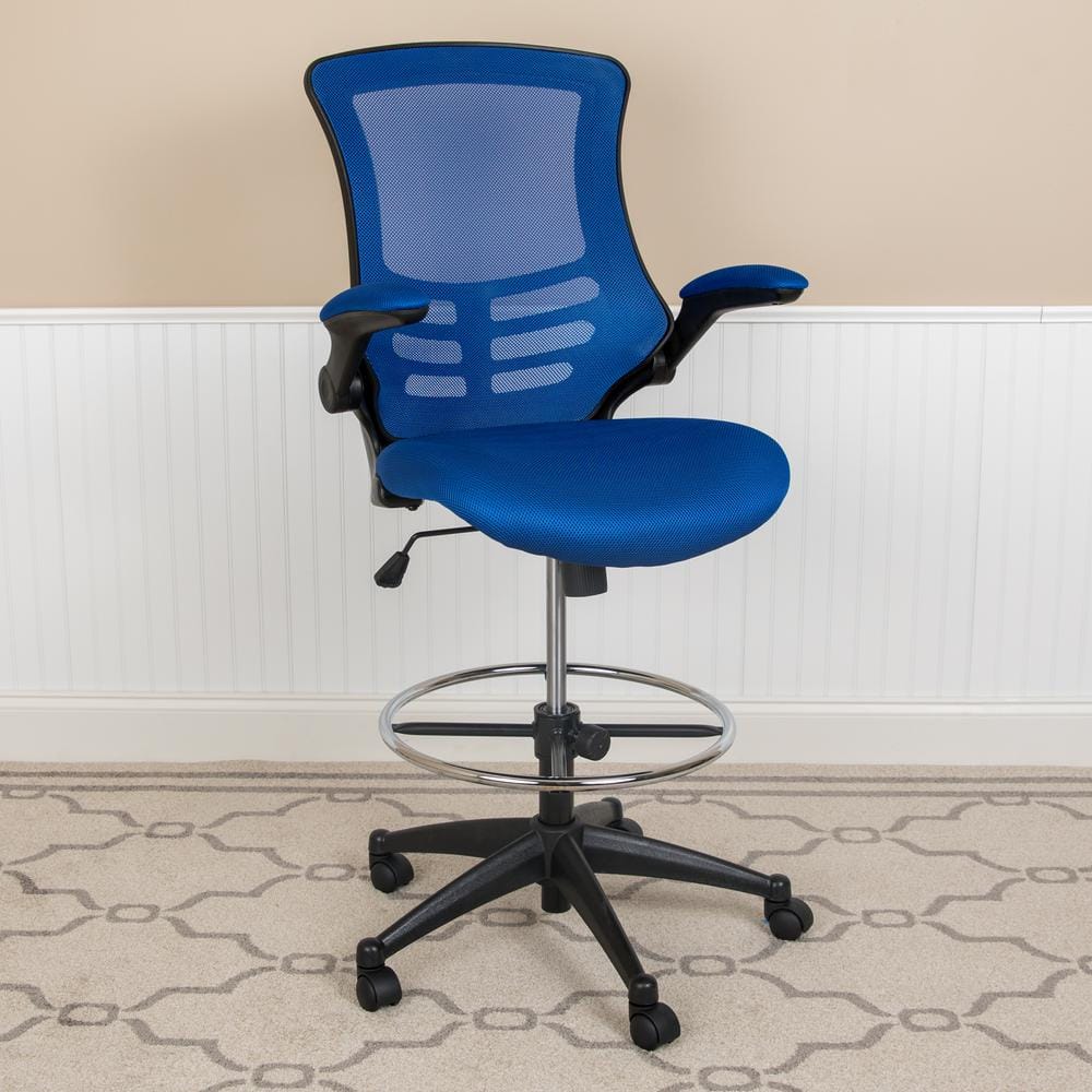 Carnegy Avenue Kelista Mesh Ergonomic Drafting Chair in Blue Mesh with ...