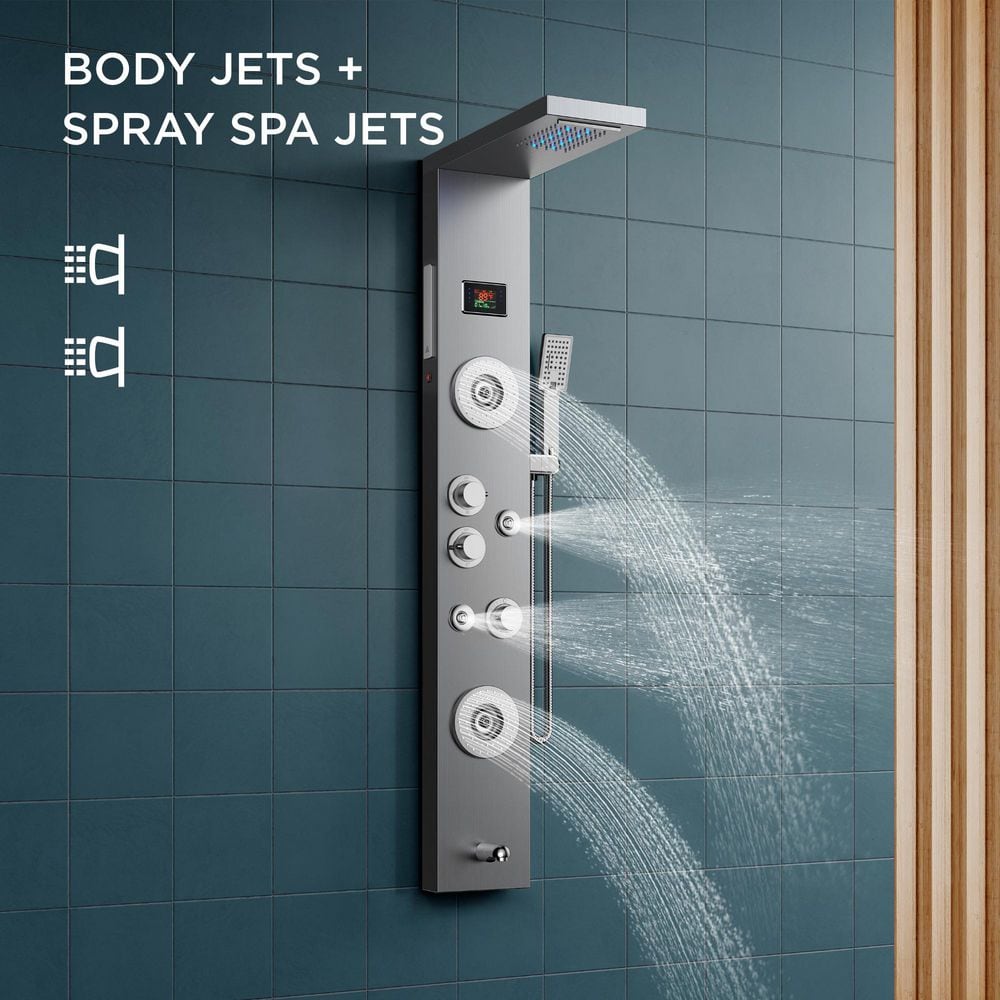 FORIOUS LED Rainfall Waterfall Shower Head Rain Massage System with ...