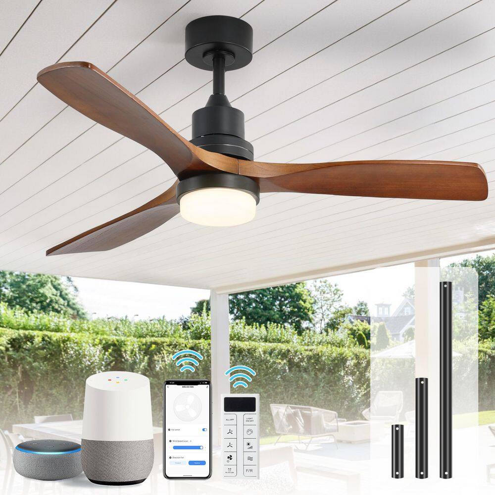 CACI Mall 52 in. Indoor Integrated LED Downrod Mount Black Wood ...