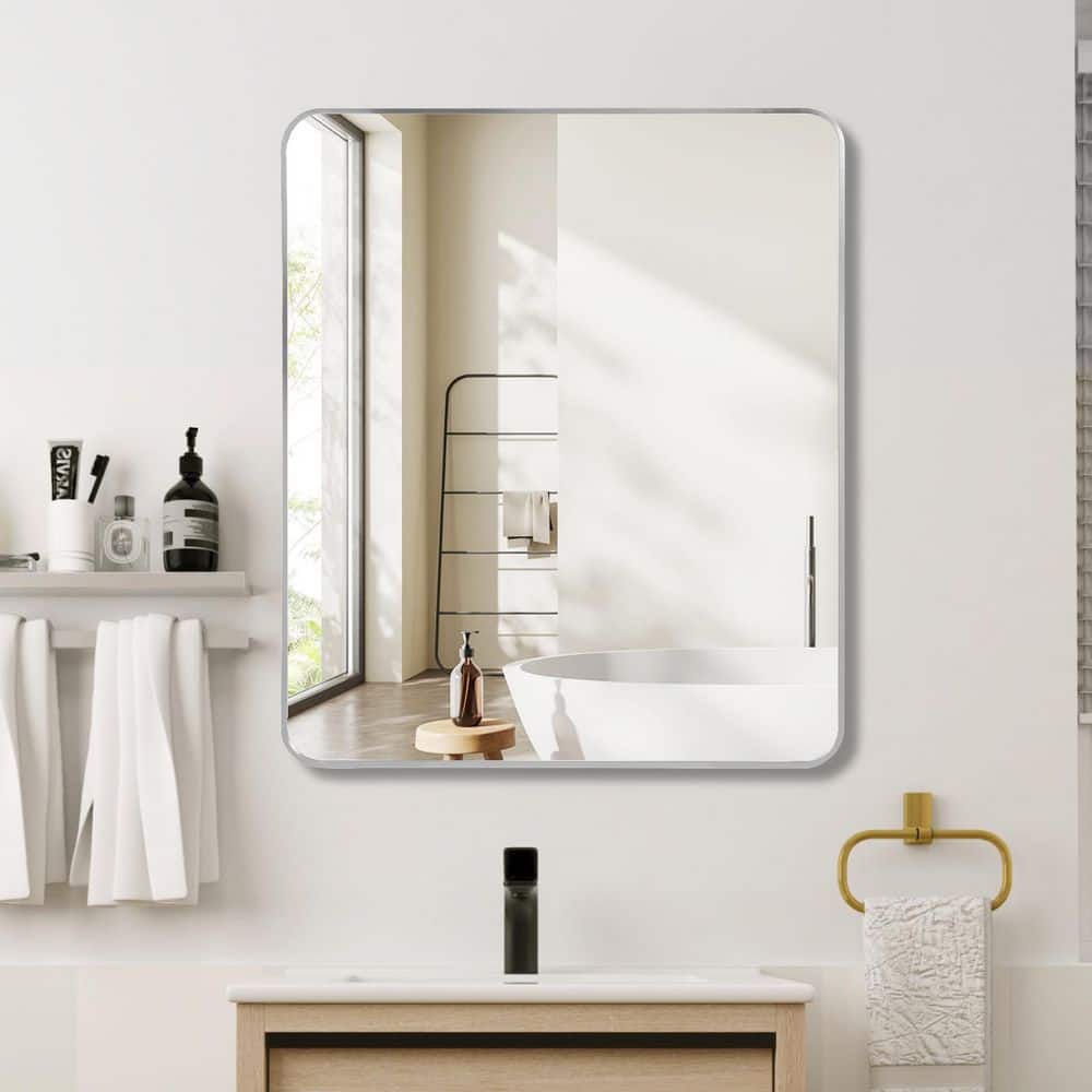 Silver 30 in. H x 36 in. W Classic Rectangular Metal Framed Mirror for ...