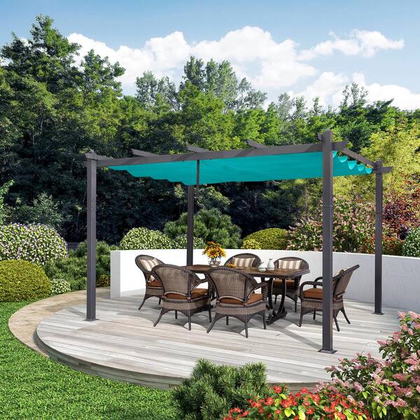 PURPLE LEAF 10 ft. W x 12 ft. D Modern Gray Aluminum Pergola with Blue ...