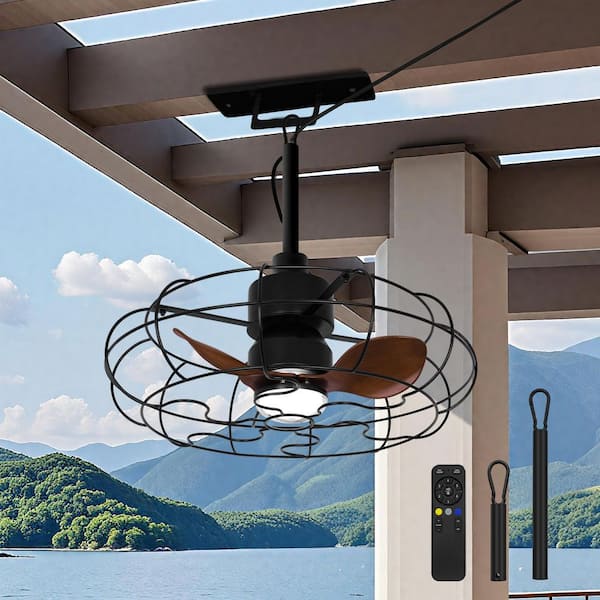 ARISKEEN 20 in. Outdoor Black Wet Rated Gazebo Ceiling Fan with Light ...