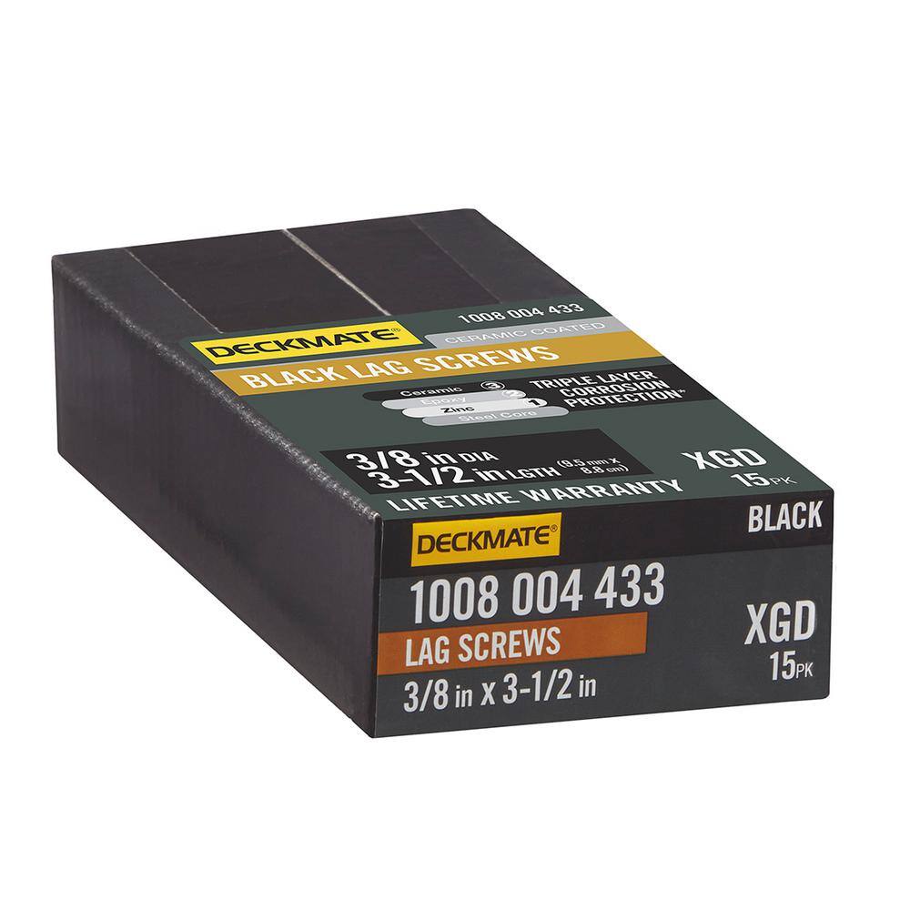 DECKMATE 3/8 in. x 3-1/2 in. Black Exterior Hex Head Lag Screw (15-Pack ...