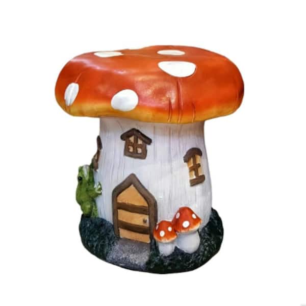13.4 in. Mushroom House Resin Garden Stool, Fairy Forest Decorative ...