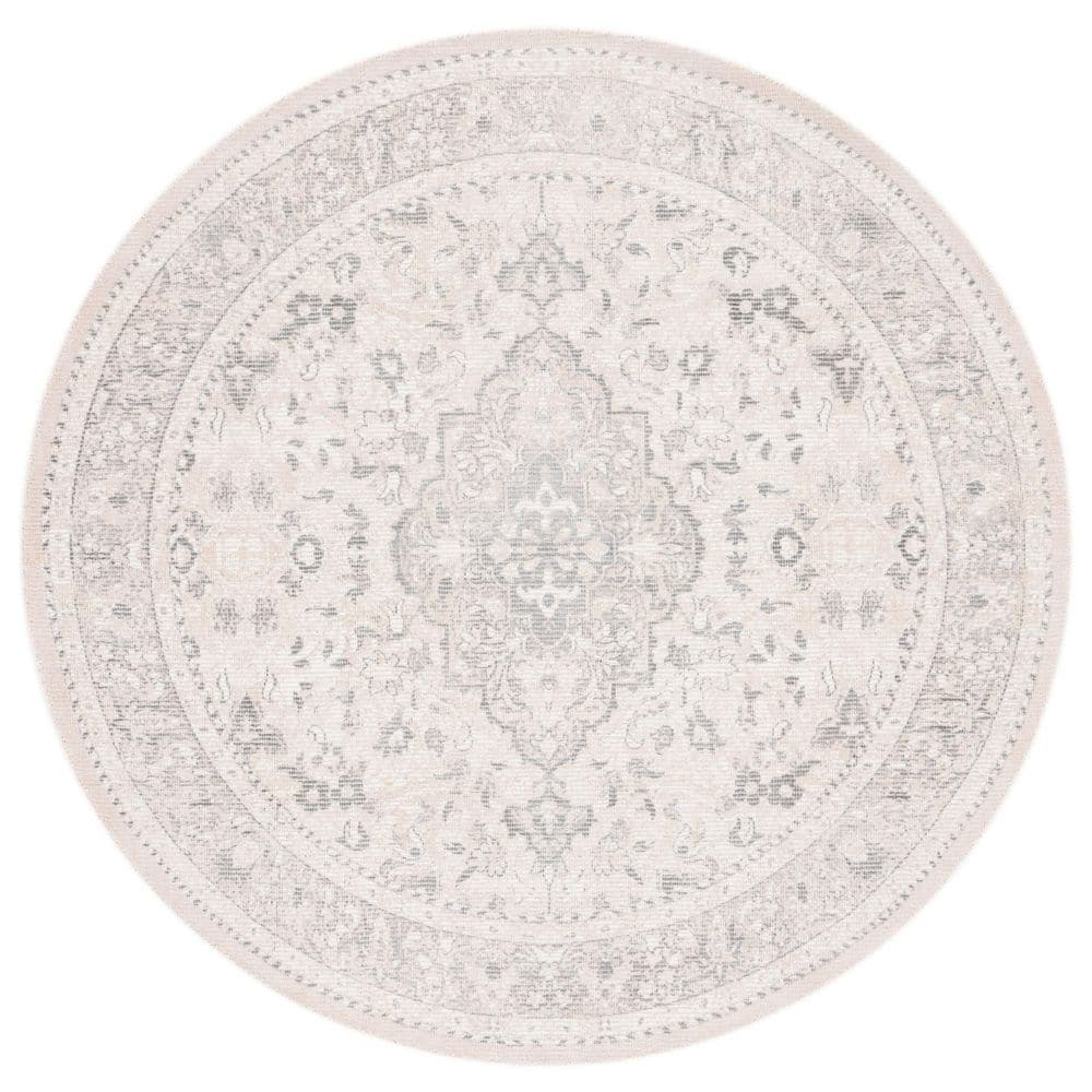 SAFAVIEH Restoration Vintage 6 ft. x 6 ft. Gray/Ivory Ornate Border ...