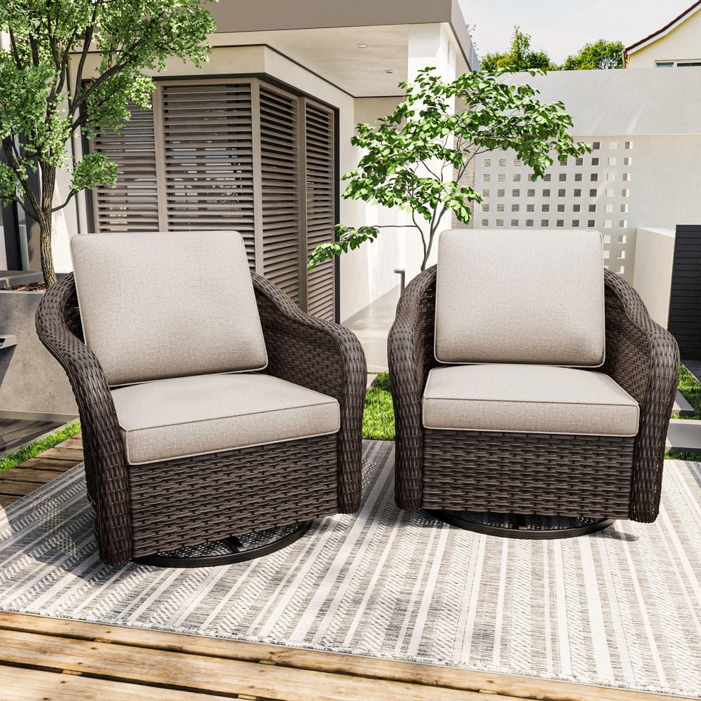 PremDwell 2-Piece Brown Wicker Outdoor Rocking Chairs with Curved ...