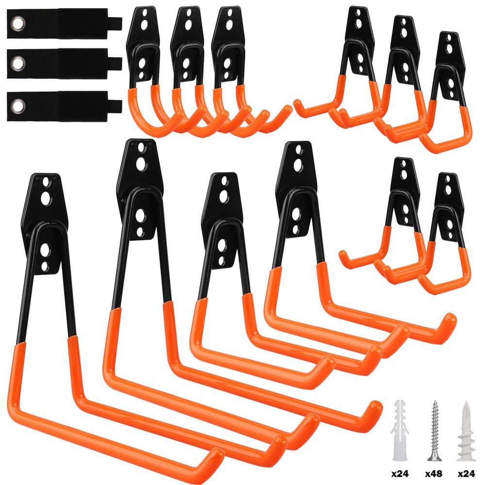 15-PCS Garage Wall Rack w/4Types of Hooks and 3 Extension Straps ...