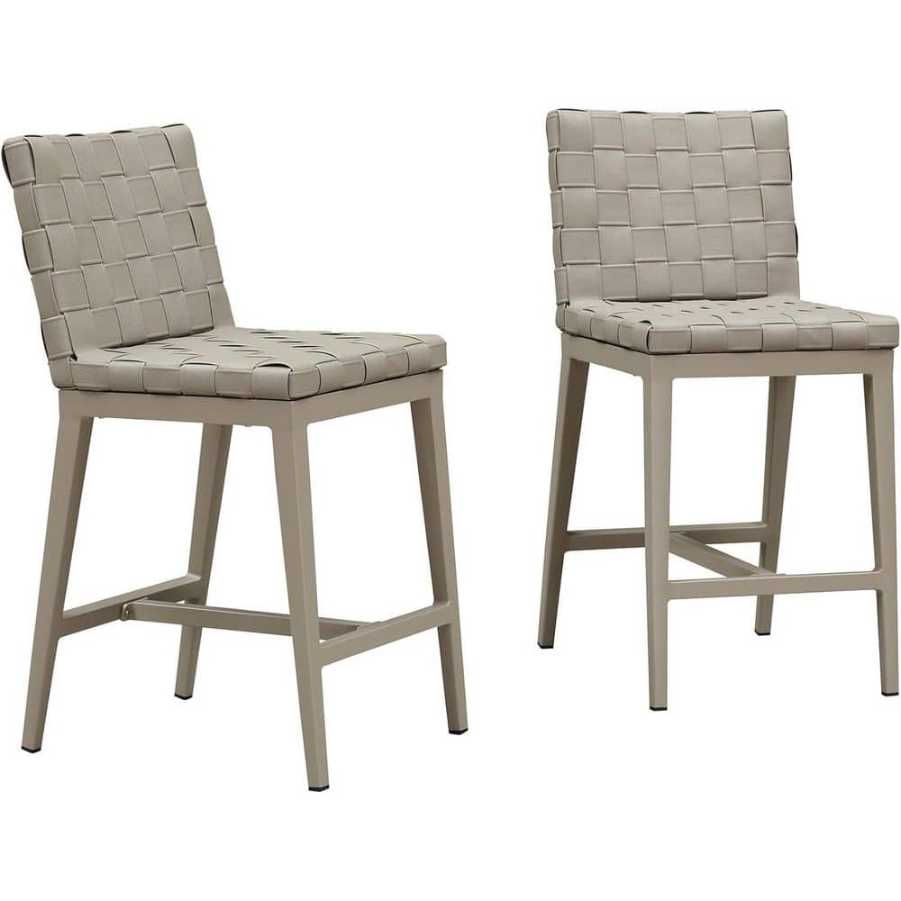 PURPLE LEAF Aluminum Frame Counter Height Outdoor Bar Stools PU Leather ...