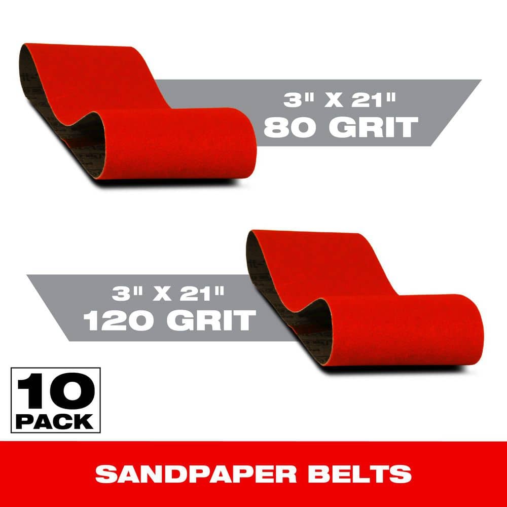 DIABLO 3 in. x 21 in. 80 & 120 Grit Sanding Belts (10-Pack ...