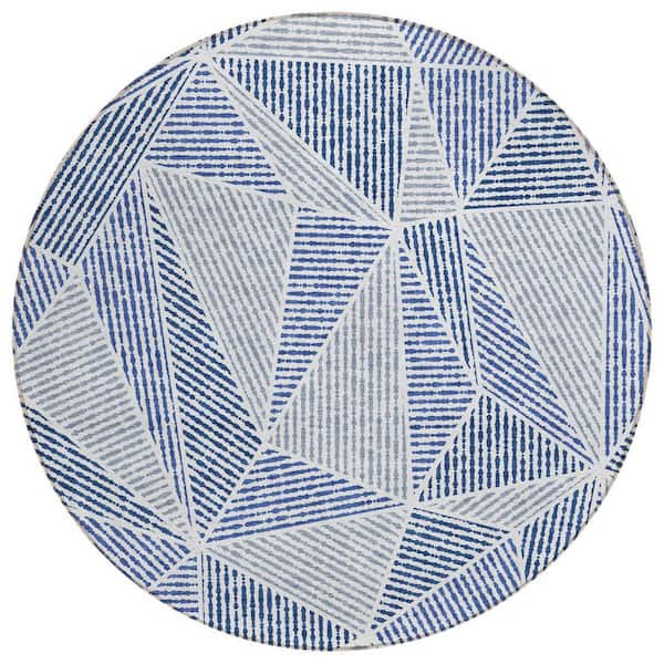 HomeRoots Navy Blue, Denim Blue 8 ft. Round Woven Geometric Polyester ...