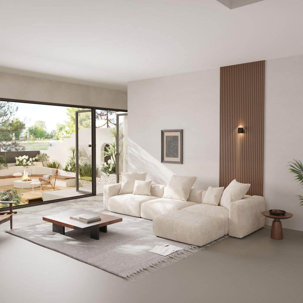 J&E Home 4-Piece Corduroy Velvet 141 in. Living Room Sectional Sofa ...