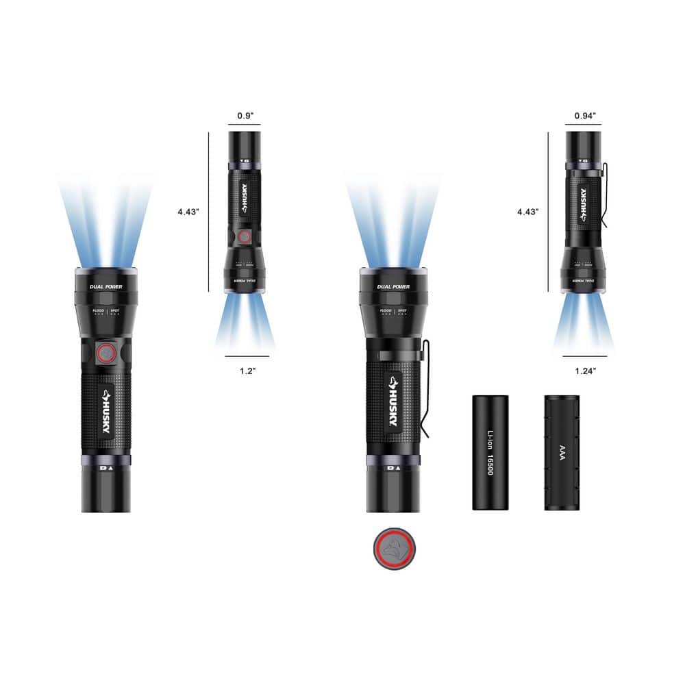 Husky 500 Lumens Rechargeable Dual Power Focusing Aluminum Flashlight ...