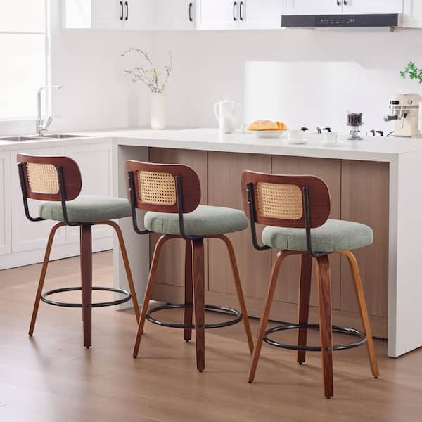 Noble House Ruby 35.43 in. H Light Green Wood Upholstered Counter Bar ...