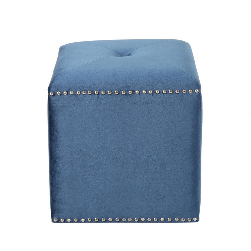 Noble House Brantly Glam Cobalt Velvet Ottoman with Stud Accents 41825 ...