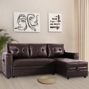 HOMESTOCK 84 in. Reversible Sleeper Air Leather Rolled Arm Sectional ...