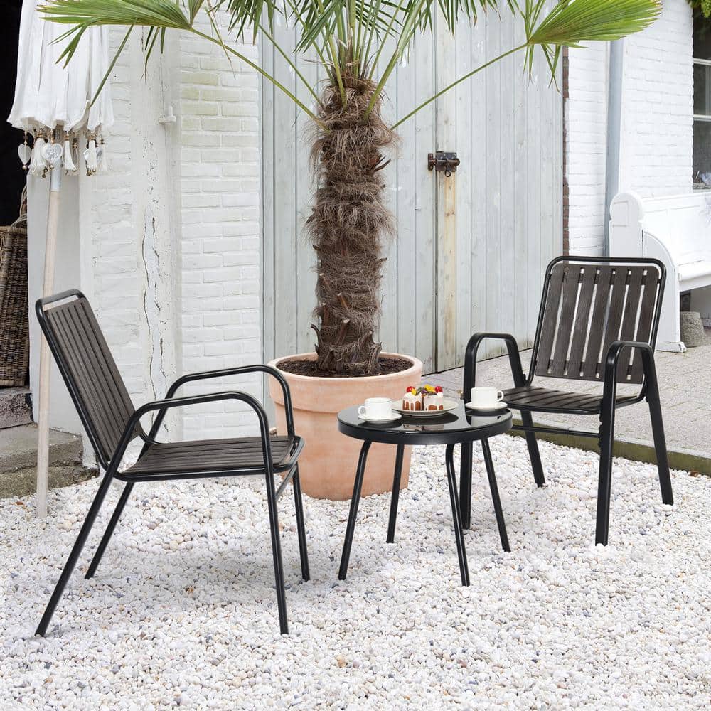 VINGLI 3-Piece Metal Outdoor Bistro Set w/PP Backrest and Seat, Small ...