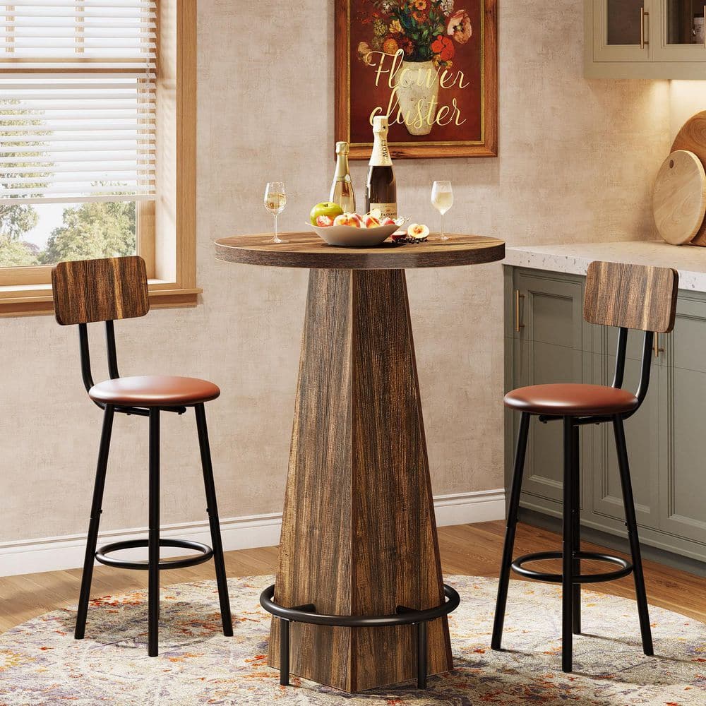 TRIBESIGNS WAY TO ORIGIN Adan Rustic Brown 37.4 in. Bar Height Round ...