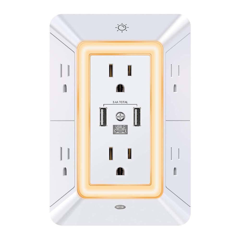 Yichuhaoxi 6-Outlet Extender with 3 USB-A Ports 1 USB-C Port Surge ...